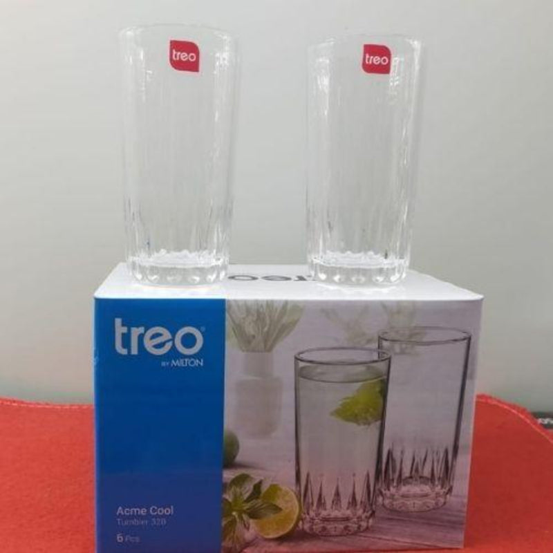 Treo Acme Cool 320 ML Juice Tumbler | Transparent | Set of 6 Pcs