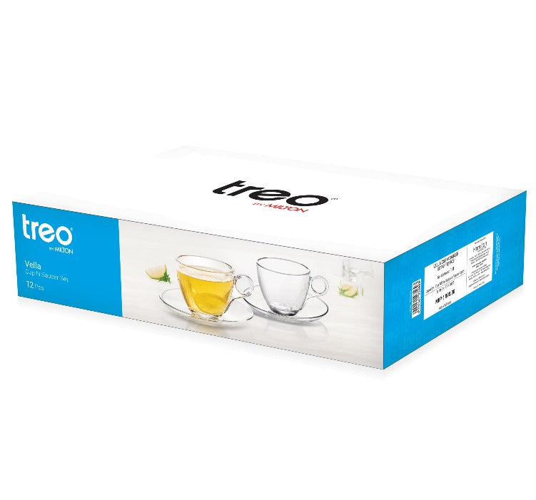 Treo Vella Cup and Saucer | Transparent | Set of 12 Pieces