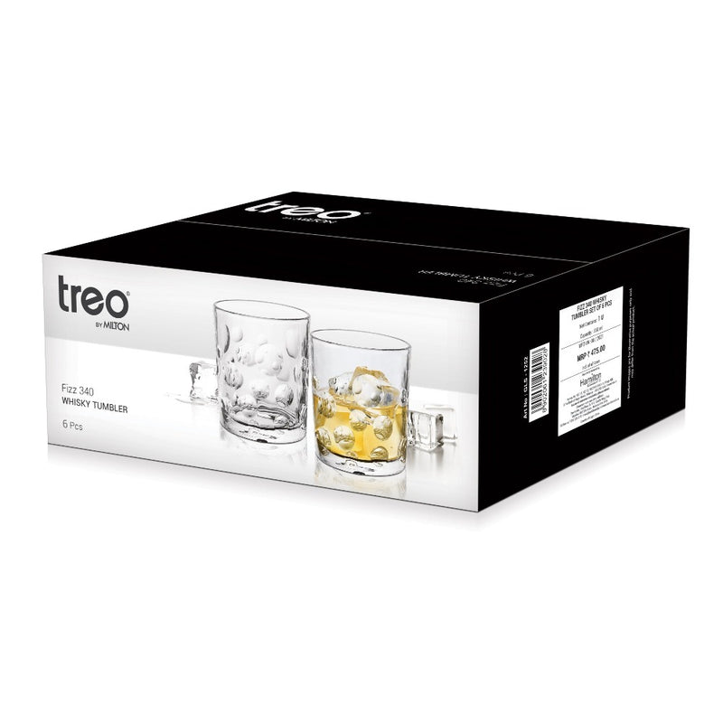 Treo Fizz 340 ML Whisky Tumbler | Transparent | Set of 6 Pcs