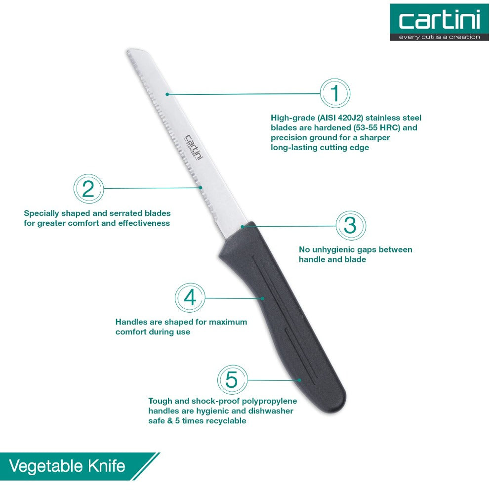 Godrej Cartini Stainless Steel Kitchen Knife Kit | Black | Set of 3 Pc