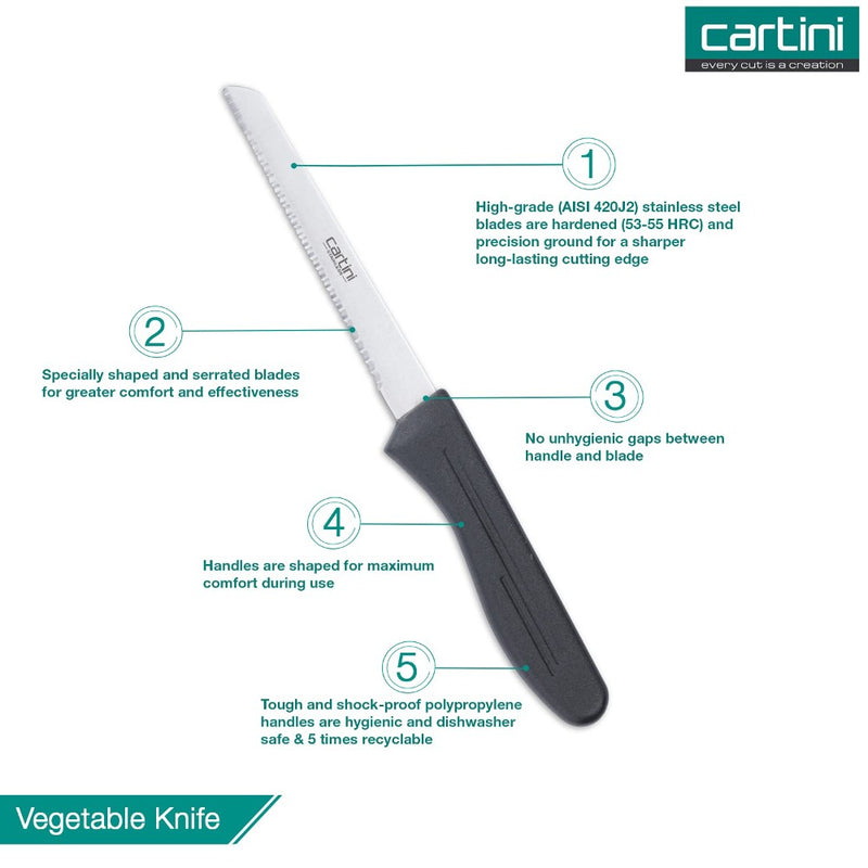 Godrej Cartini Stainless Steel Kitchen Knife Kit | Black | Set of 3 Pc