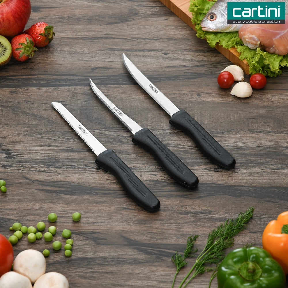 Godrej Cartini Stainless Steel Kitchen Knife Kit | Black | Set of 3 Pc