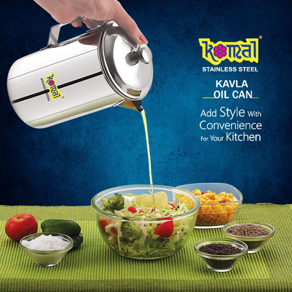 Komal Stainless Steel 1000 ML Kawla | Oil Pot | Silver | 1 Pc