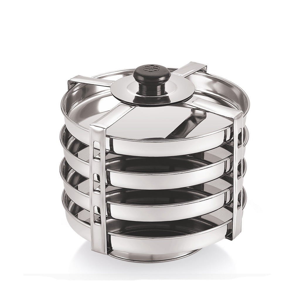 Komal Stainless Steel Dhokla Stand with 4 Plates | Hawkins Type | Silv