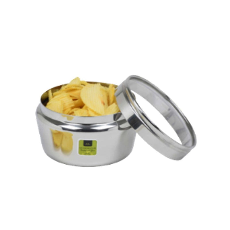 Mirror Stainless Steel Belly Dabba with See Through Glass Lid | Silver