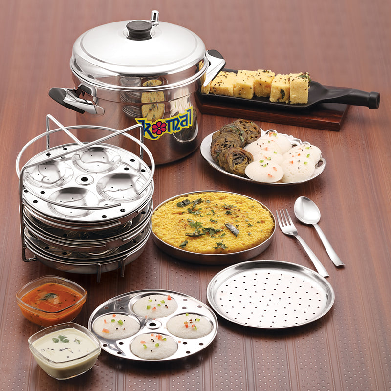 Komal Stainless Steel Big Idli Cooker With Multy 4 Plates | Silver
