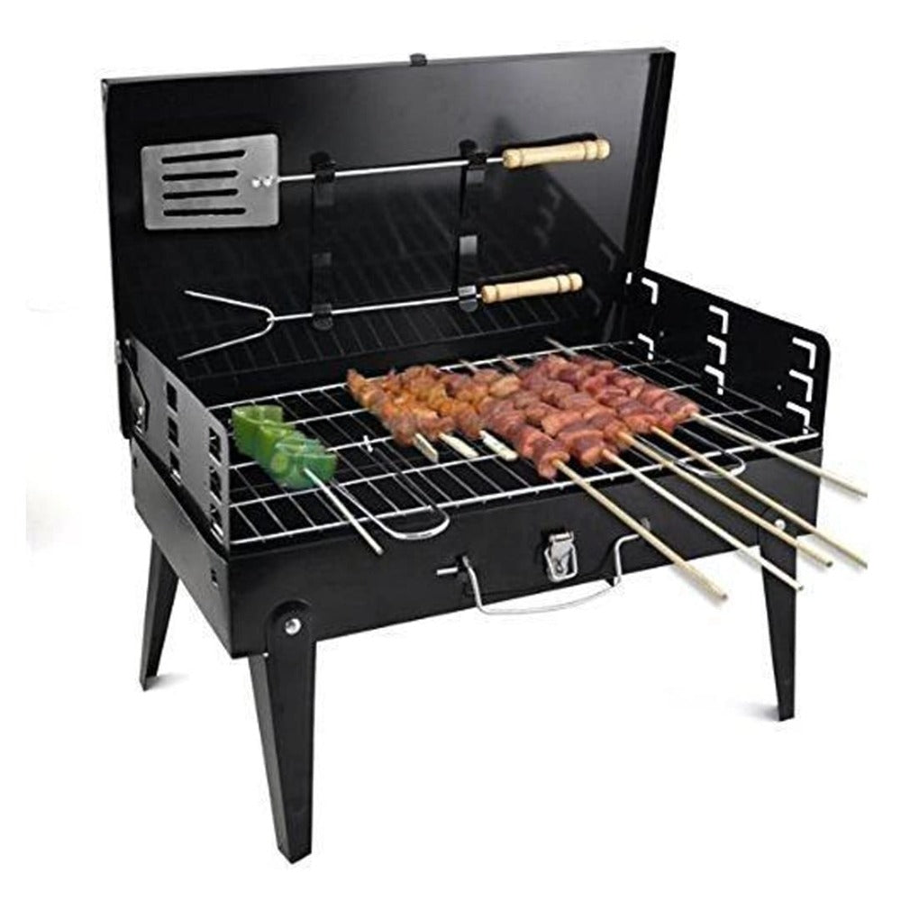Portable Briefcase Style Charcoal Base Folding Barbecue Grill Toaster