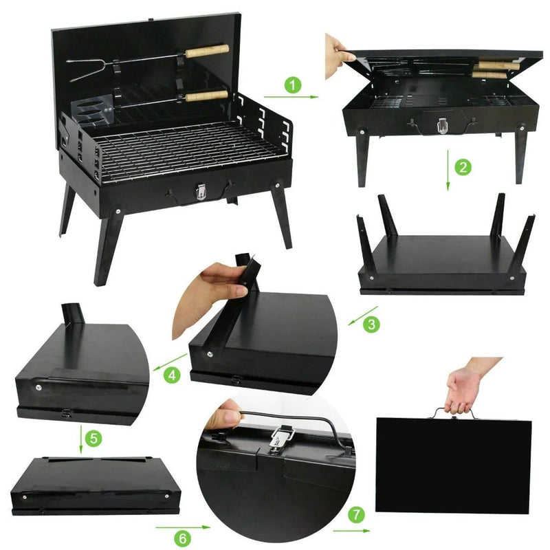 Portable Briefcase Style Charcoal Base Folding Barbecue Grill Toaster