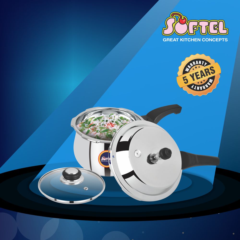 Softel Stainless Steel Handi Pressure Cooker with Glass Lid | Gas & In