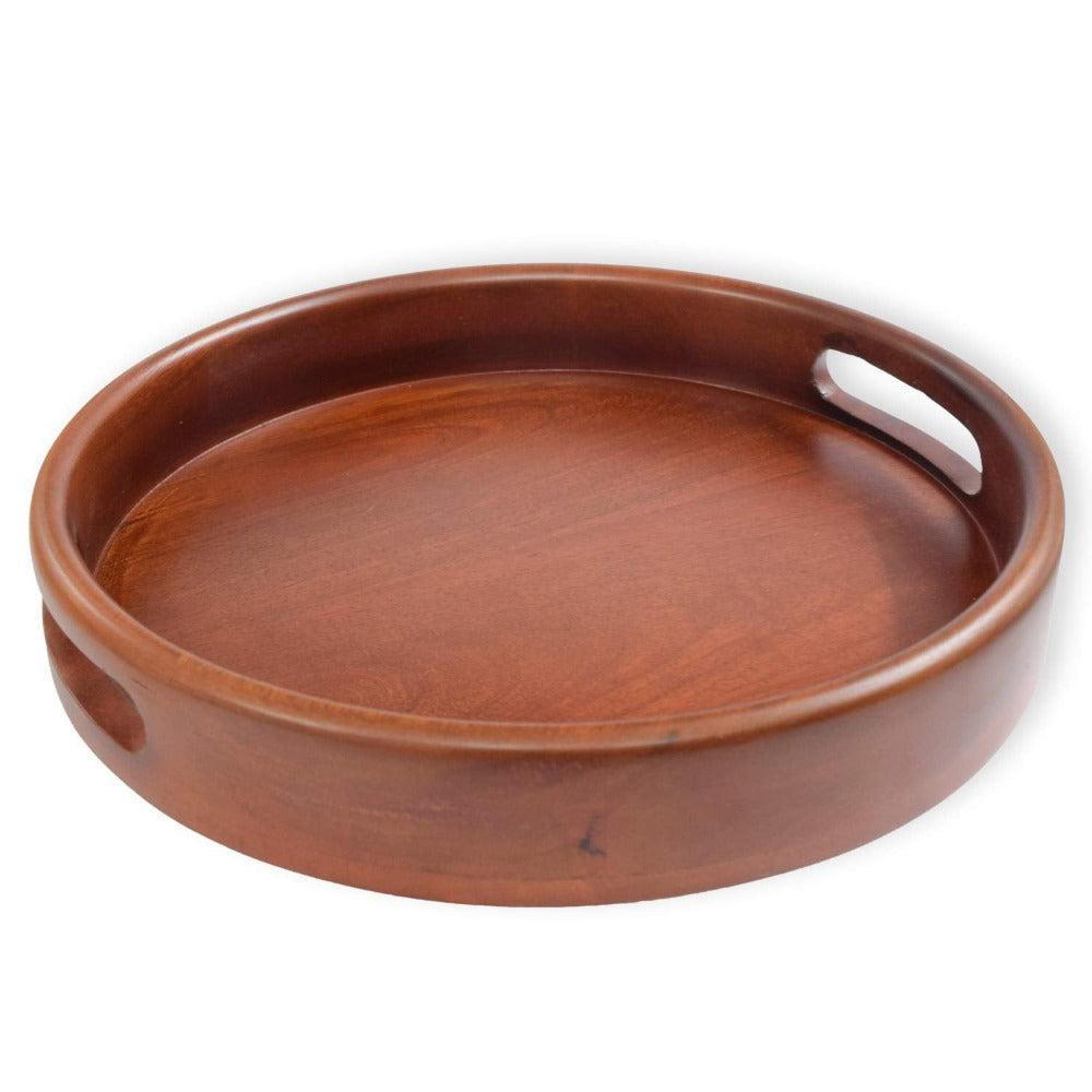 Softel Classic Round Wooden Tray for Serving, Dining Table Organizer,