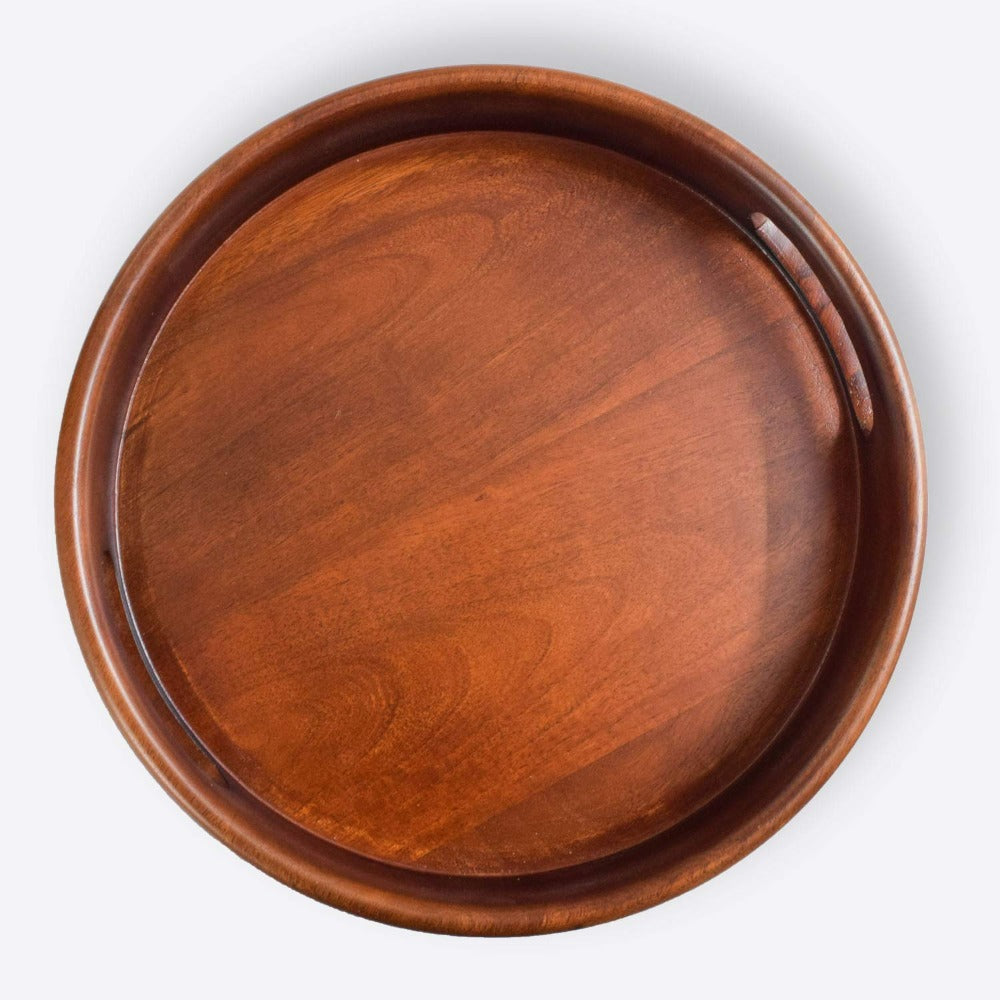 Softel Classic Round Wooden Tray for Serving, Dining Table Organizer,