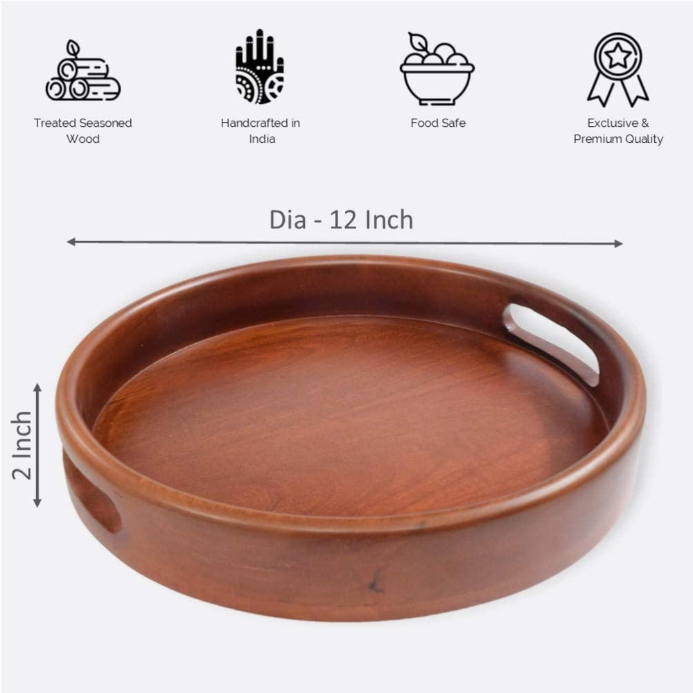 Softel Classic Round Wooden Tray for Serving, Dining Table Organizer,