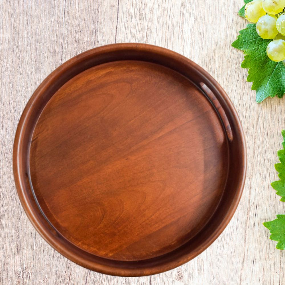 Softel Classic Round Wooden Tray for Serving, Dining Table Organizer,