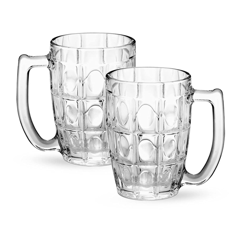 Treo Cascade 385 ML Glass Beer Mug | Transparent | Set of 2 pcs