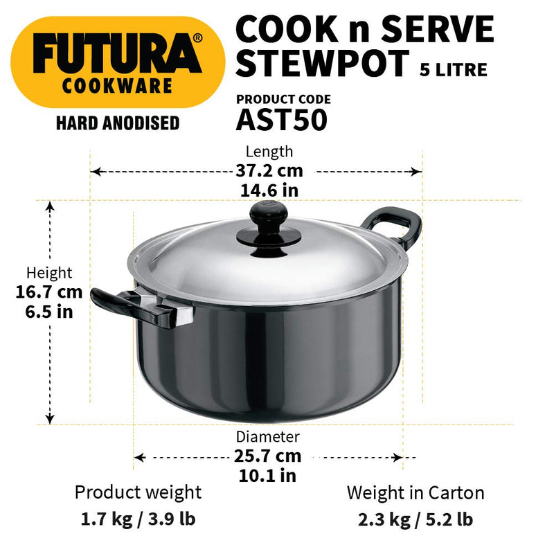 Hawkins Futura Hard Anodised 5 litres Stewpot with Lid | Black